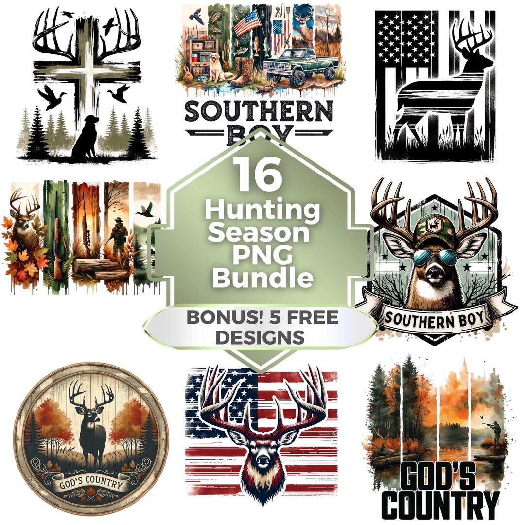 Hunting Season PNG Bundle, Brushstroke Hunting Sublimation Designs ...