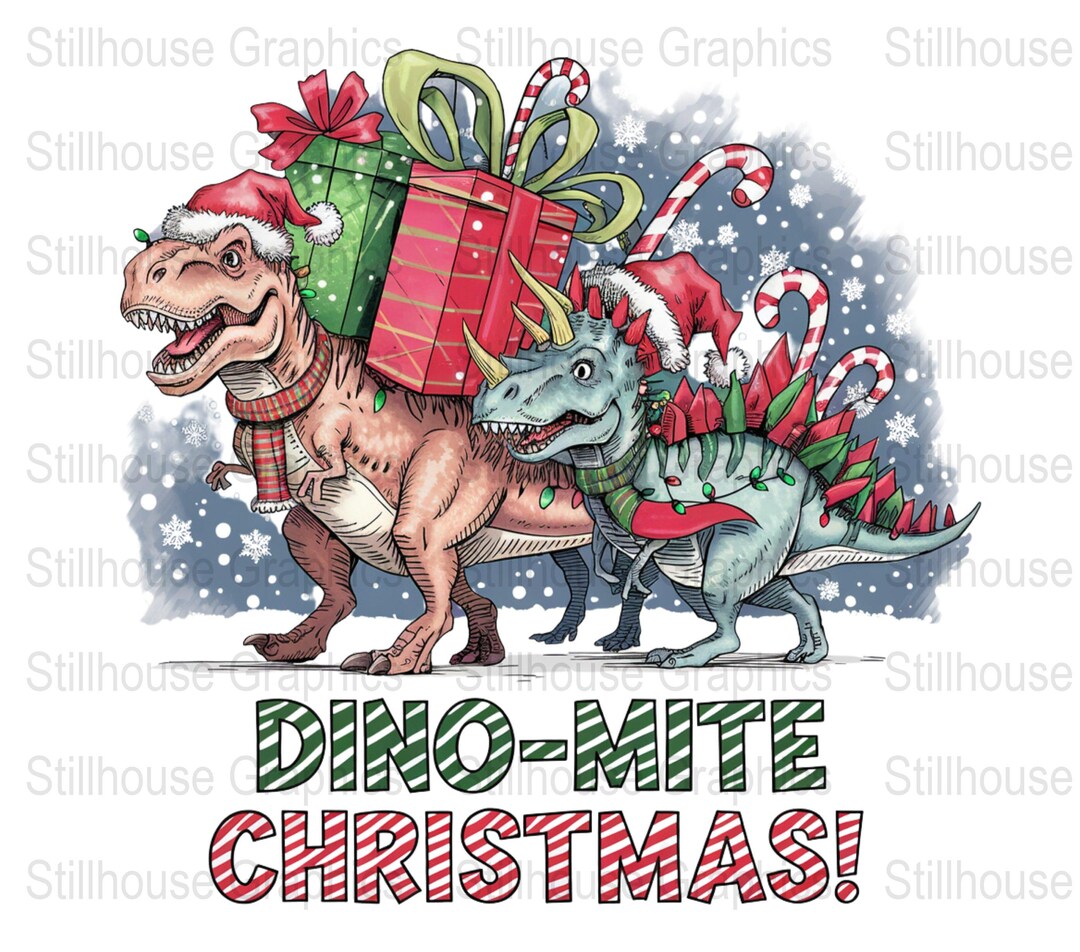 Dino-mite Christmas PNG, Christmas Dinosaur Sublimation, Digital ...