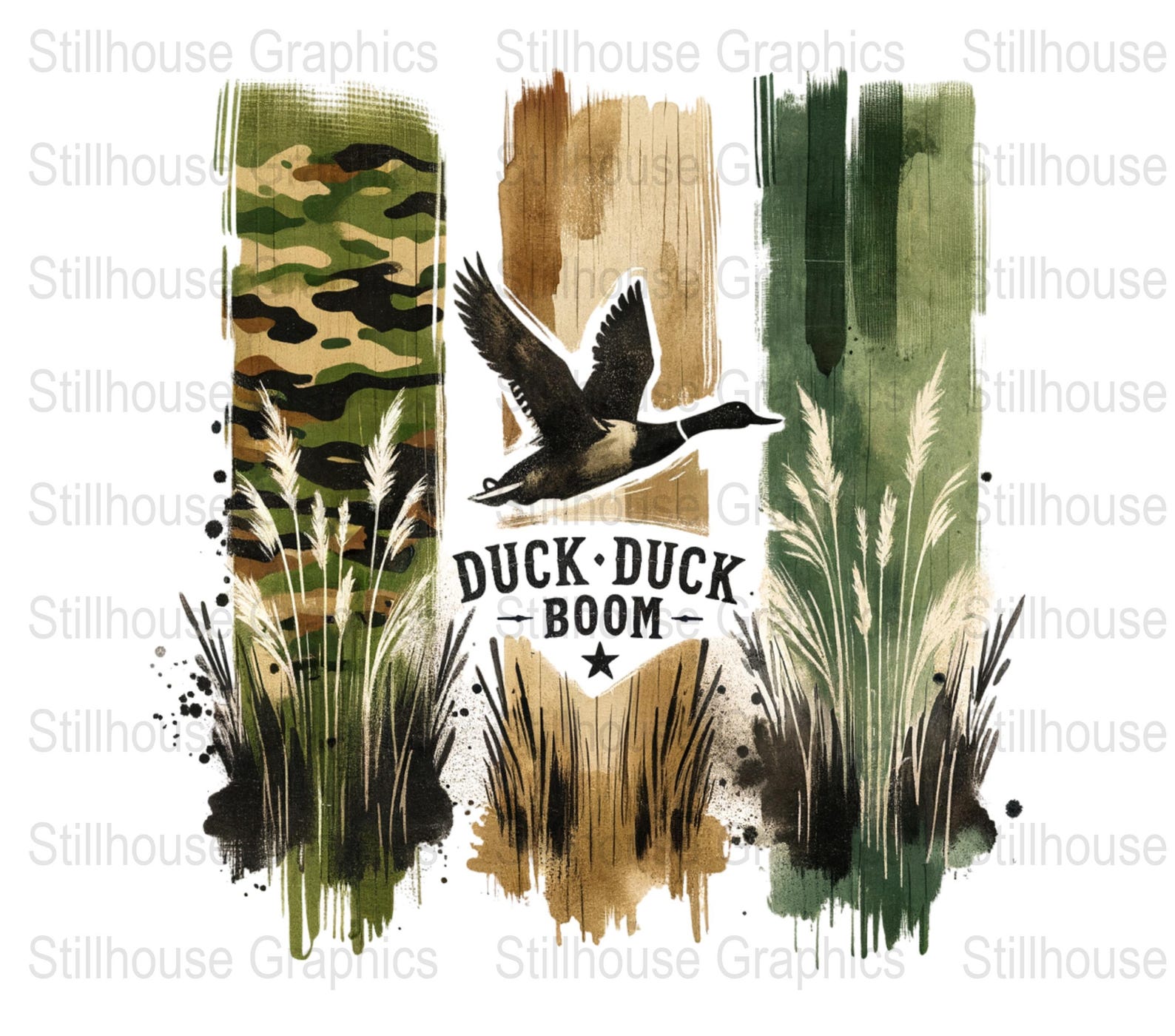 Duck Duck Boom PNG, Bold Script Camo Brush Stroke Hunting Shirt Design ...