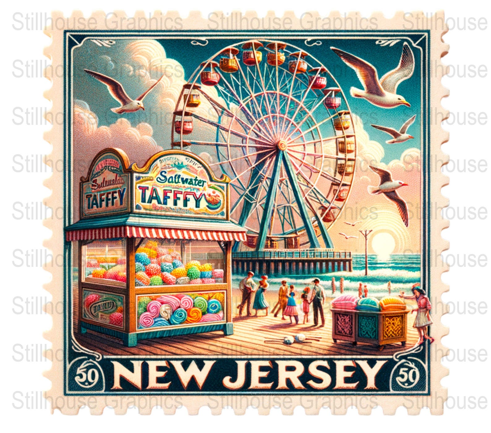 New Jersey Stamp State PNG, Vintage Stamp Sublimation Design, USA State ...