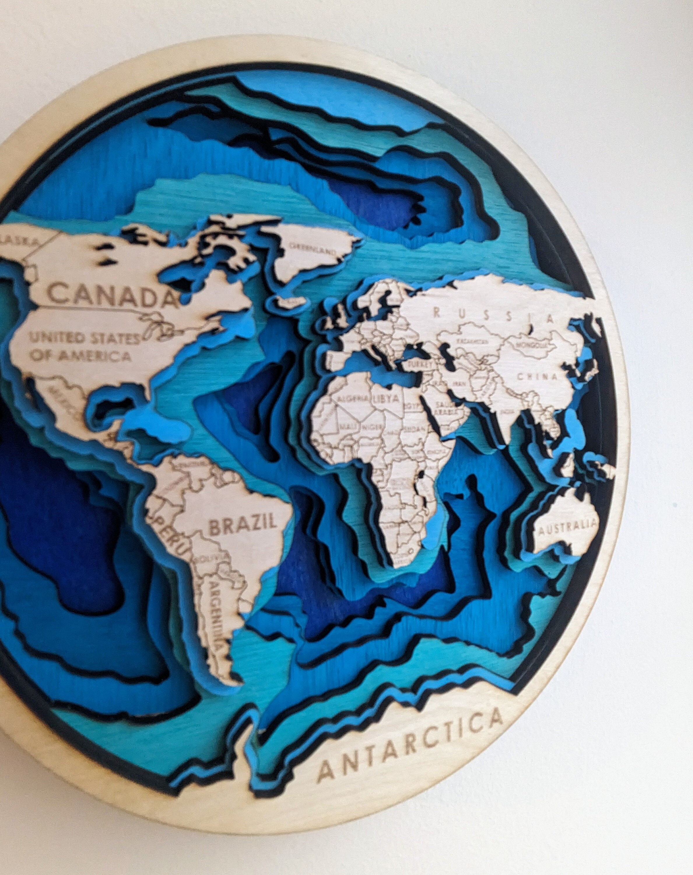 3D Layered World Map; Wood Map; Wall Decor; Blue Map; Educational ...