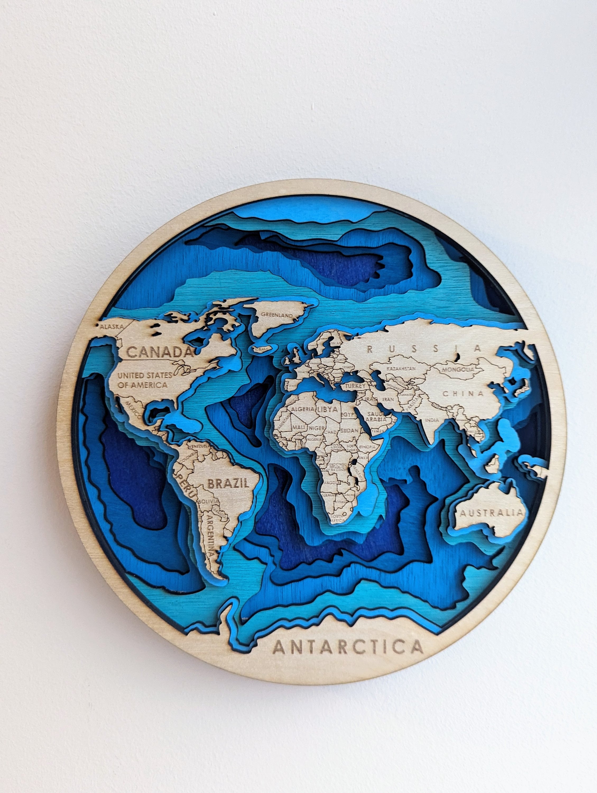 3D Layered World Map; Wood Map; Wall Decor; Blue Map; Educational ...