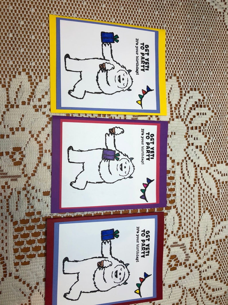 Set of 3 Handmade Yeti Birthday Cards - Etsy