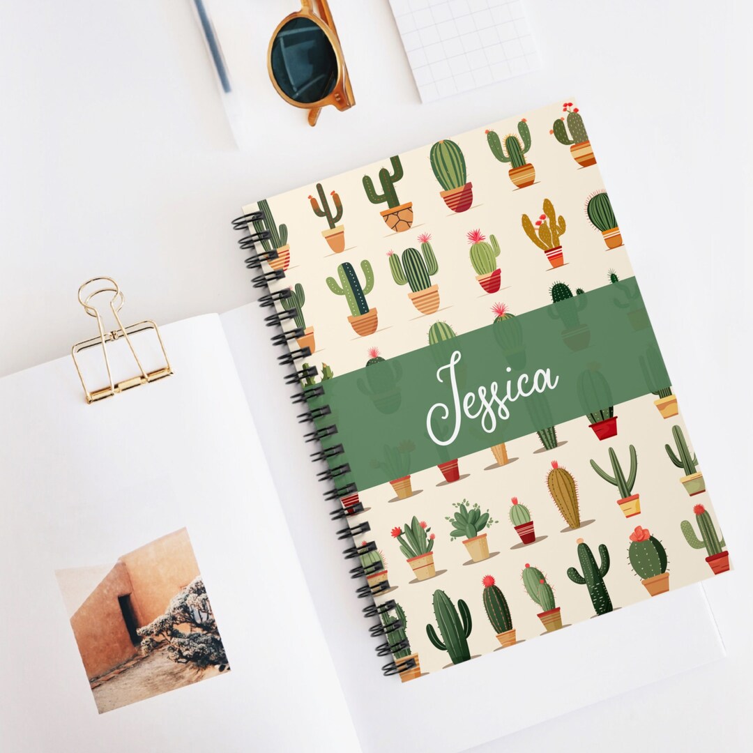 Custom Cactus Journal, Personalized Spiral Notebook, Cute Cacti Cover ...