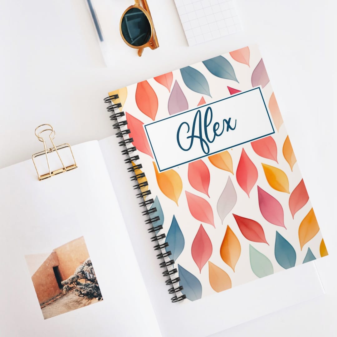 Personalized Custom Notebook/journal - Vibrant Watercolor Leaf Cover ...