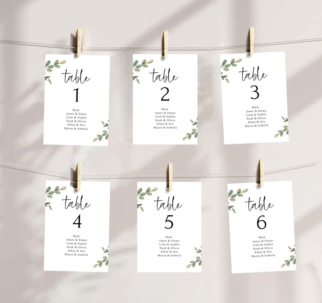 Minimalistic Seating Chart Template, Printable Seating Plan, Eucalyptus ...