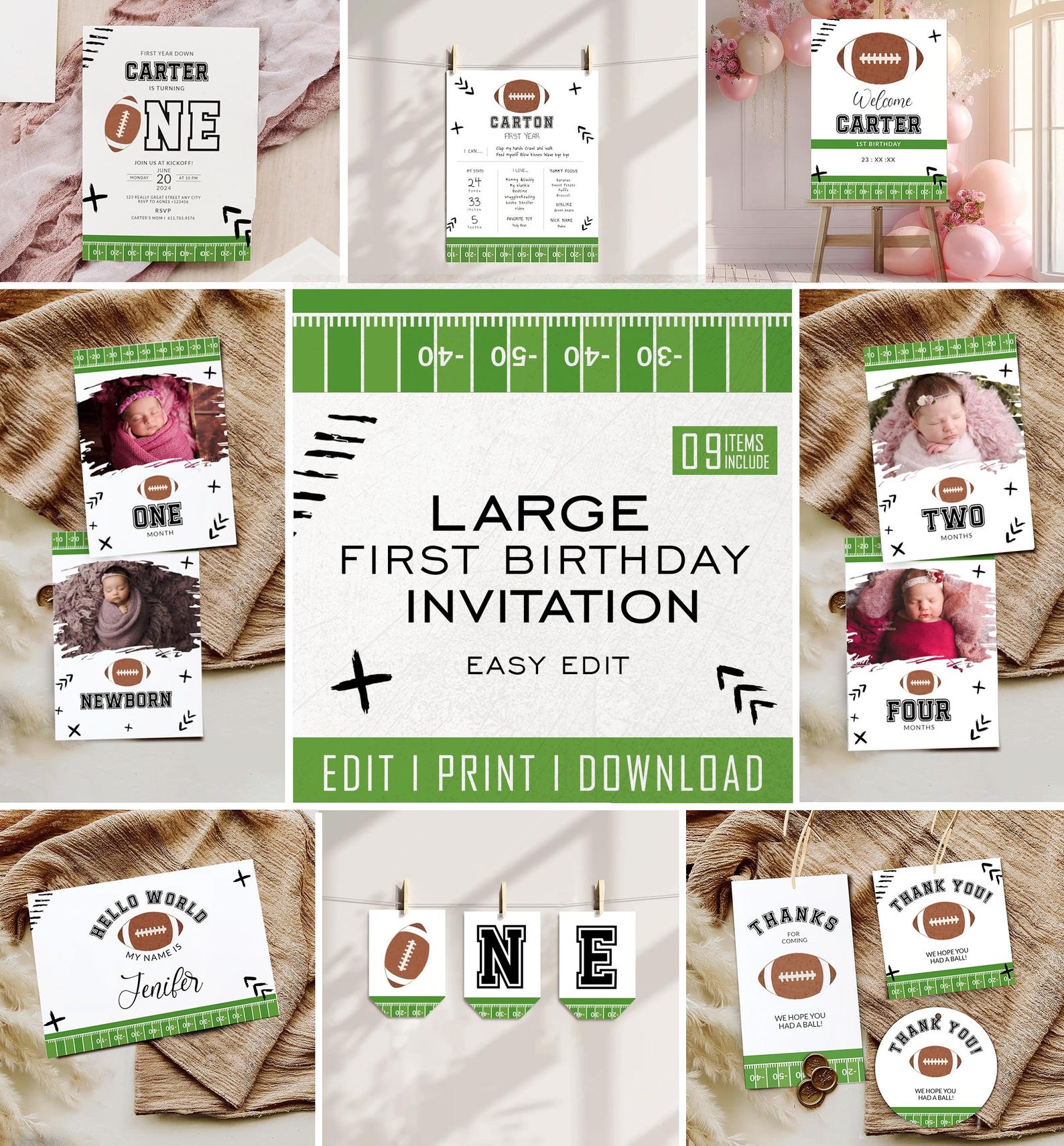 Editable Football Milestone Bundle, Sports Birthday Photo Milestone ...