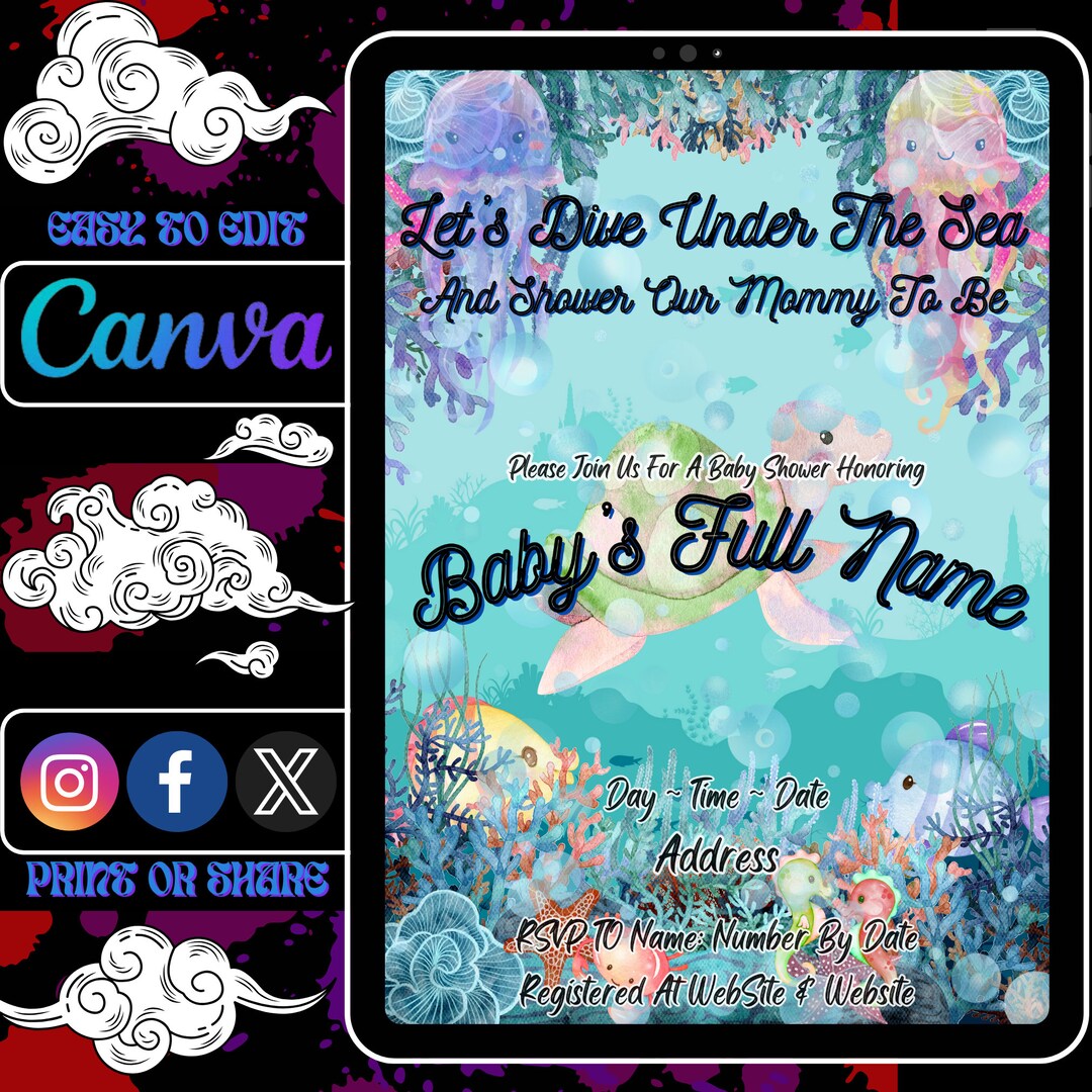 Under the Sea: Editable Baby Deep Sea Baby Shower Invitation, Canva ...