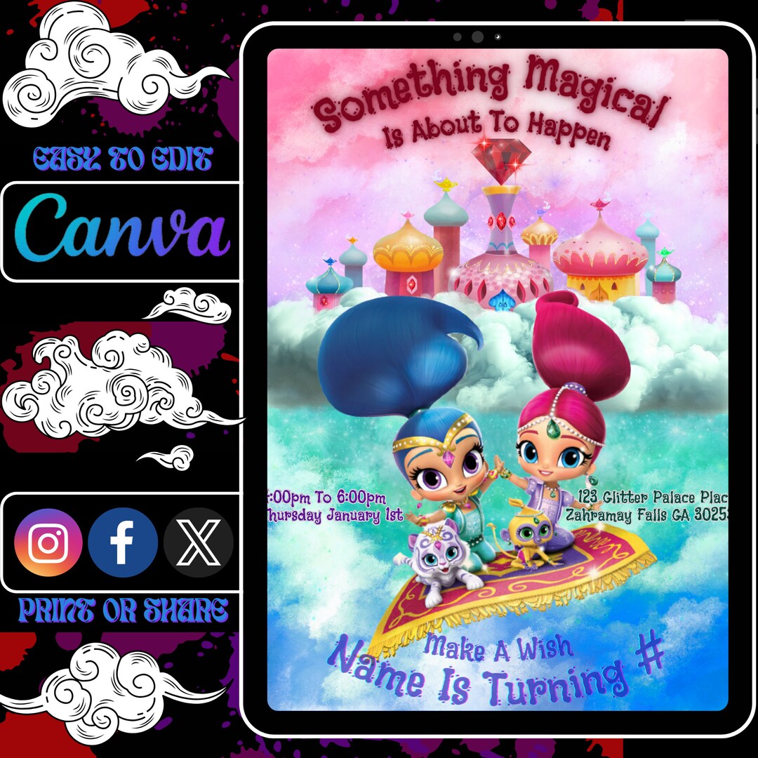 Friendship Divine: Editable Shimmer and Shine Birthday Party Invitation ...