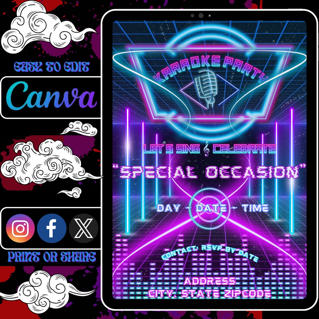 Karaoke: Editable Karaoke Party Invitation, Canva Template 5x7 - Etsy