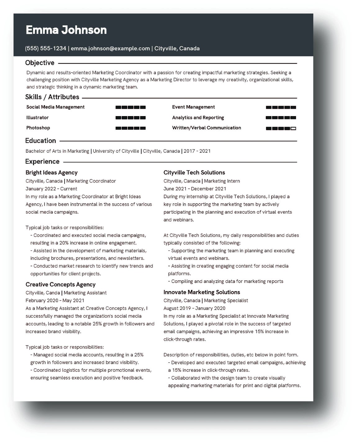 One Page Resume CV Template | ATS Resume | Clean and Simple | Skill ...