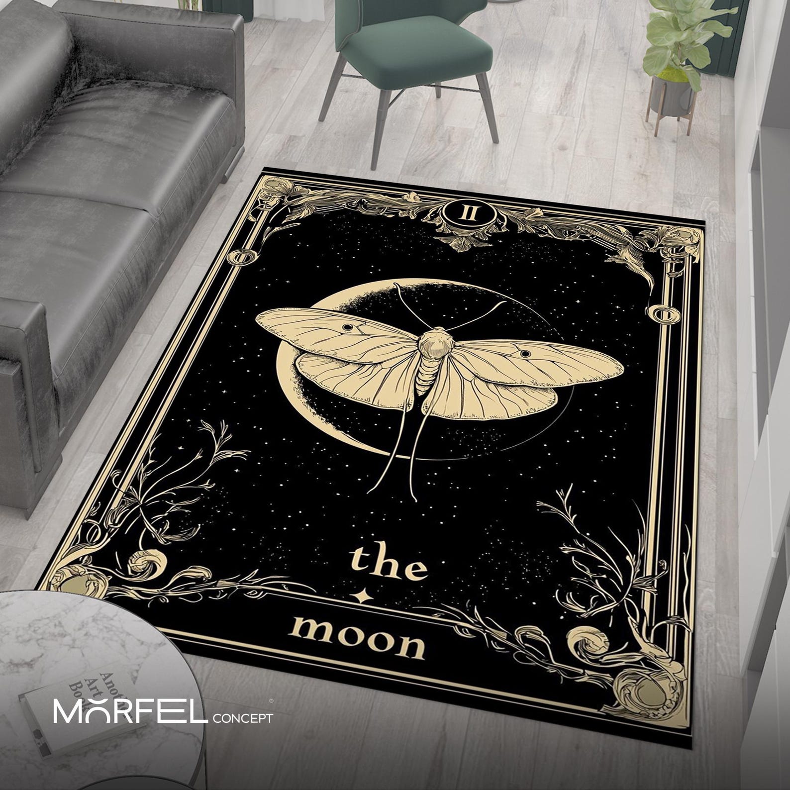 Moon Tarot Rug, Moth Tarot Card Carpet, Gothic Home Decor, Celestial ...