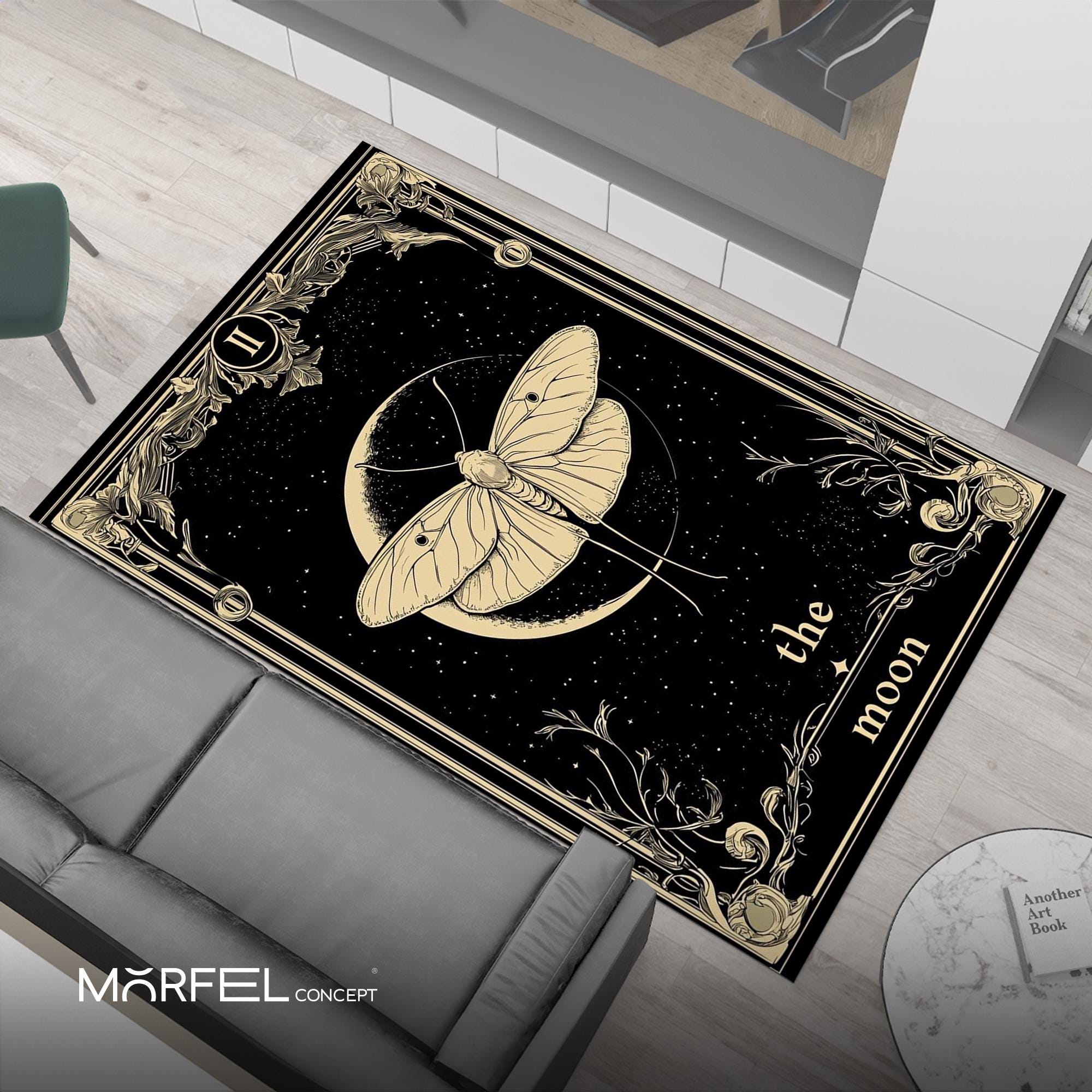 Moon Tarot Rug, Moth Tarot Card Carpet, Gothic Home Decor, Celestial ...