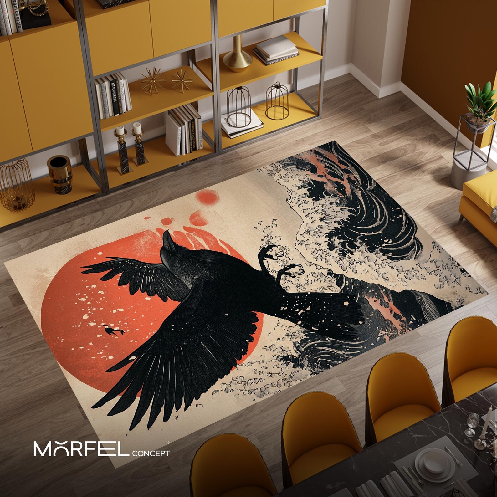 Raven Wave Rug – Japanese Gothic Carpet, Dark Aesthetic Home Decor ...