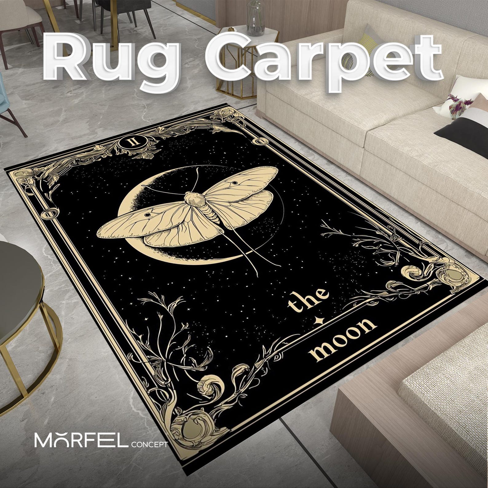 Moon Tarot Rug, Moth Tarot Card Carpet, Gothic Home Decor, Celestial ...