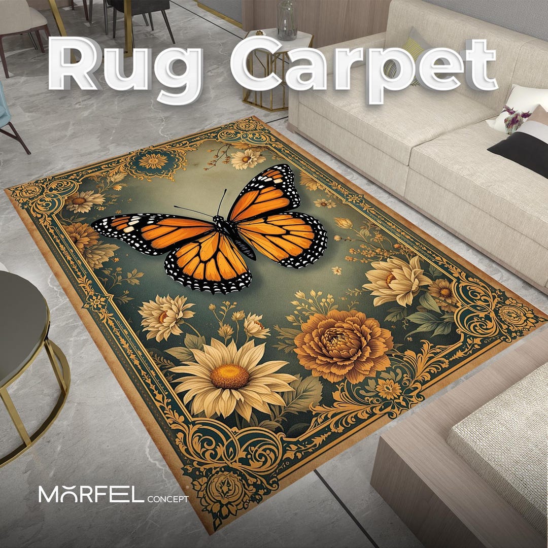 Monarch Butterfly Rug – Floral Nature Carpet, Sunflower & Vintage ...