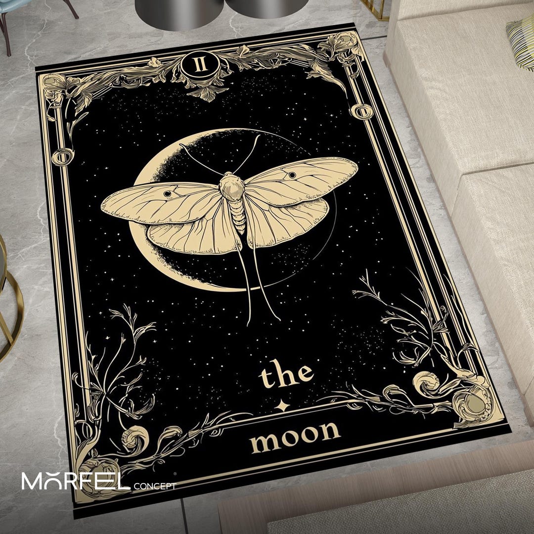 Moon Tarot Rug, Moth Tarot Card Carpet, Gothic Home Decor, Celestial ...