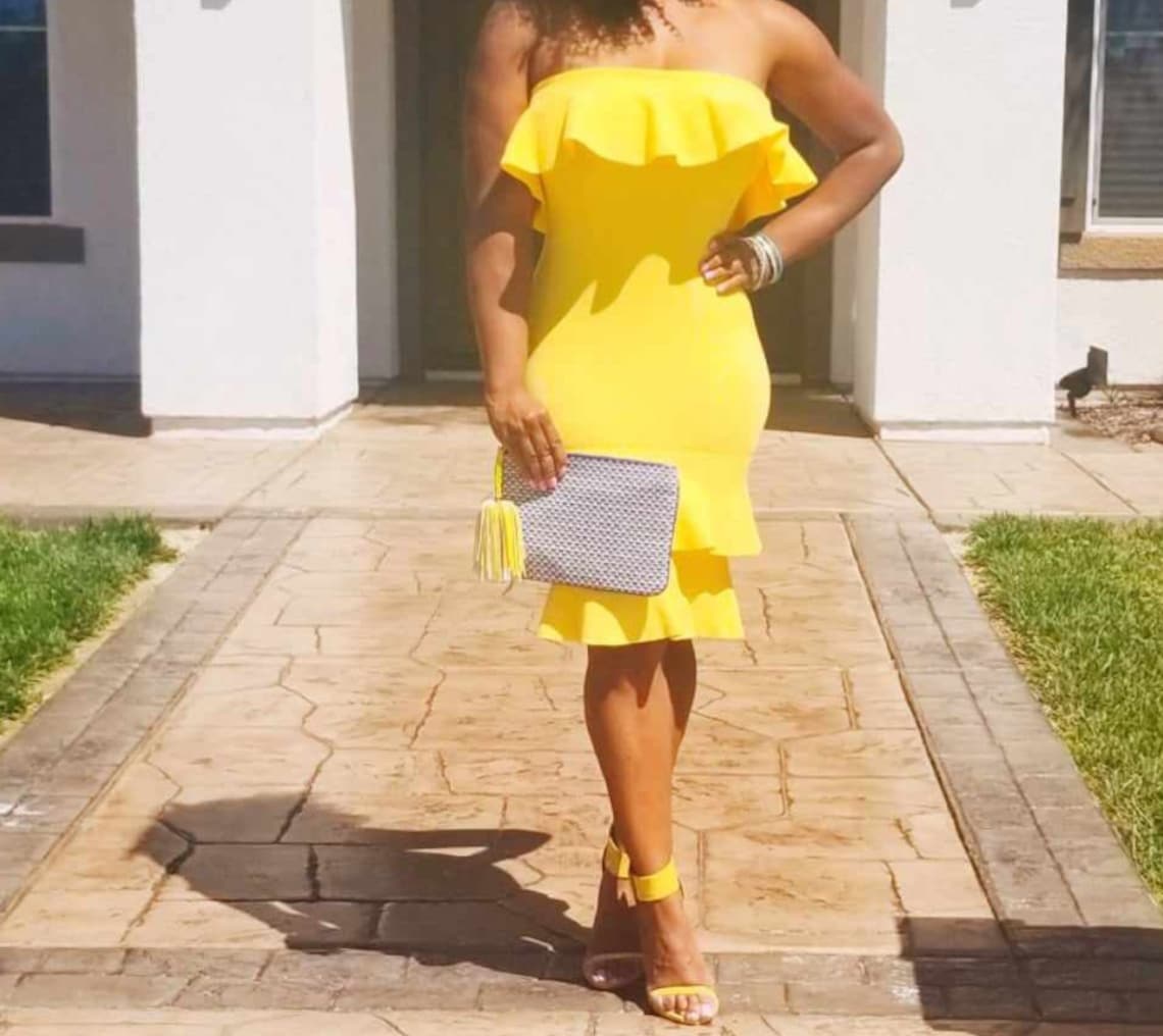 Ruffle Dress, Yellow Sundress, Midi Dress, Summer Dress, off the ...