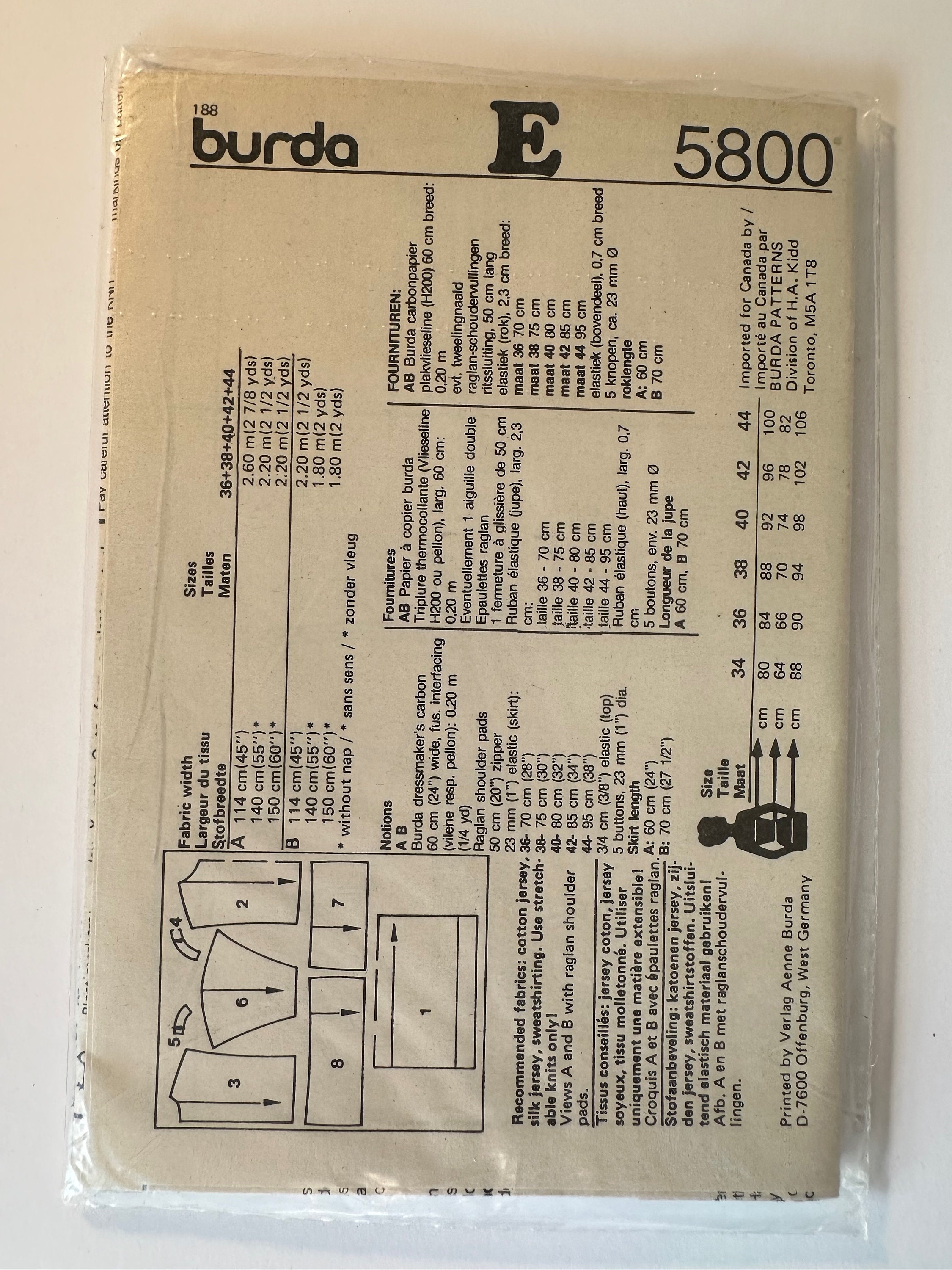 Burda 5800 Vintage Sewing Pattern Sewing Pattern Uncut and Factory ...
