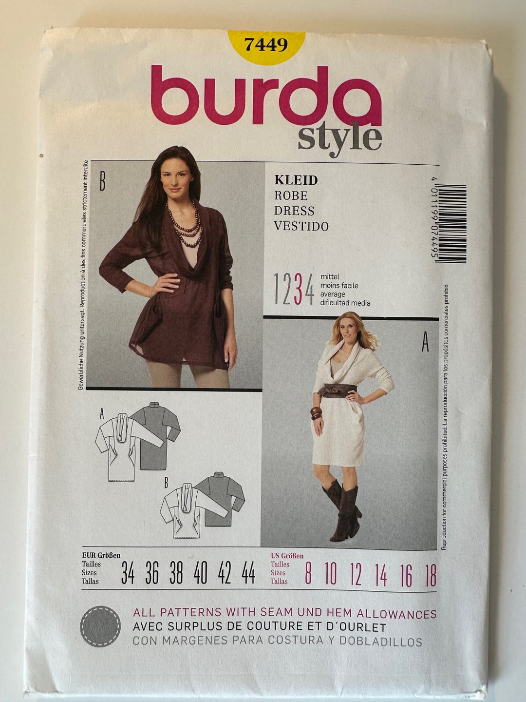 Burda 7449 Sewing Pattern Dress Sewing Pattern Uncut and Factory Folded ...