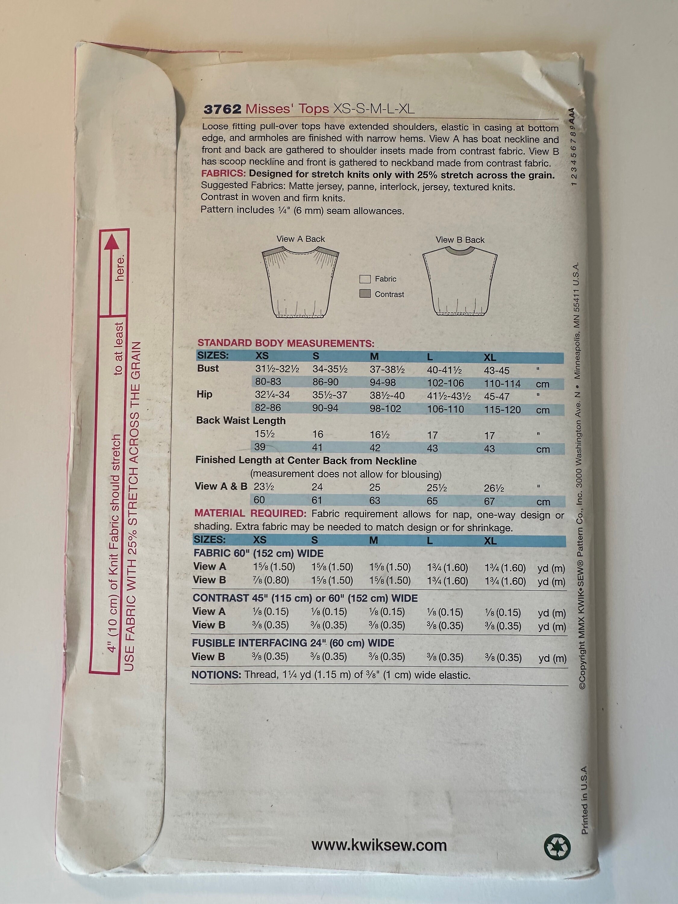 Kwik Sew 3762 Top Sewing Pattern Kwik Sew Patterns Uncut and Factory ...