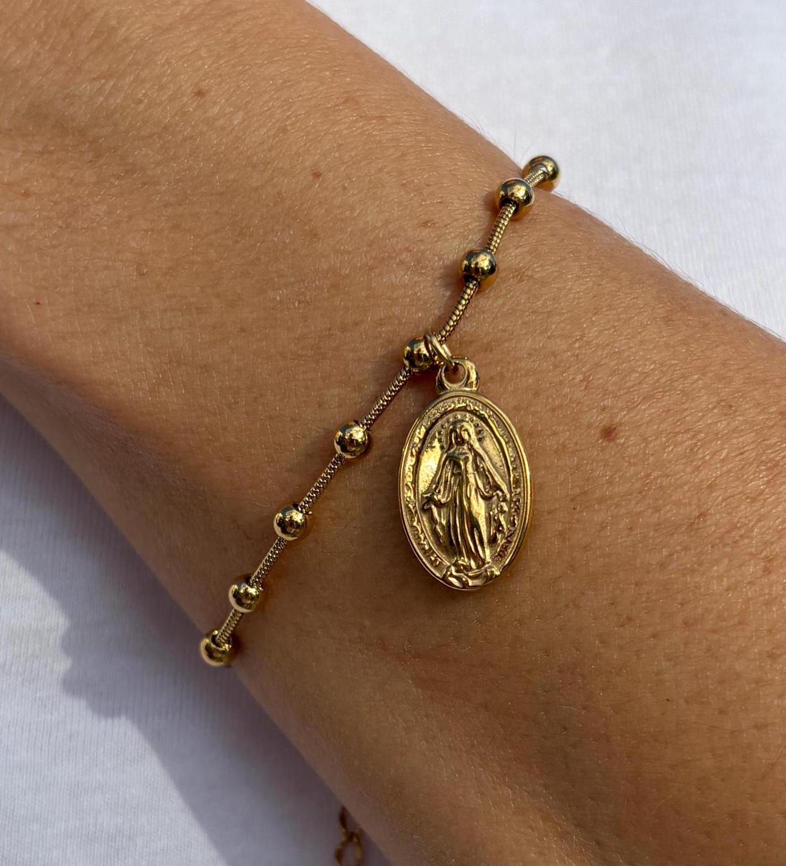 Miraculous Medal Pendant Gold Plated Bracelet, Mother Mary Bracelet ...
