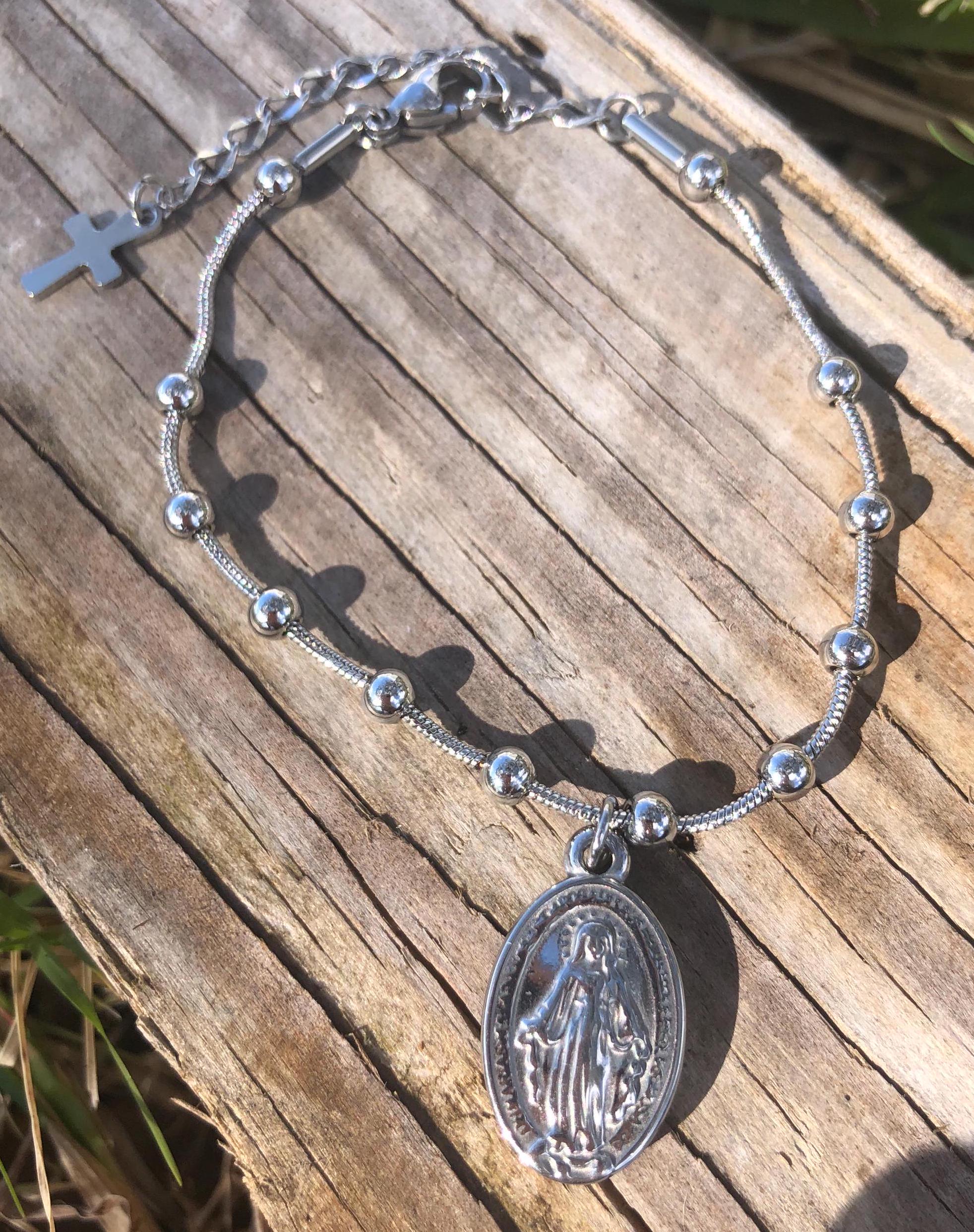 Miraculous Medal Pendant Gold Plated Bracelet, Mother Mary Bracelet ...