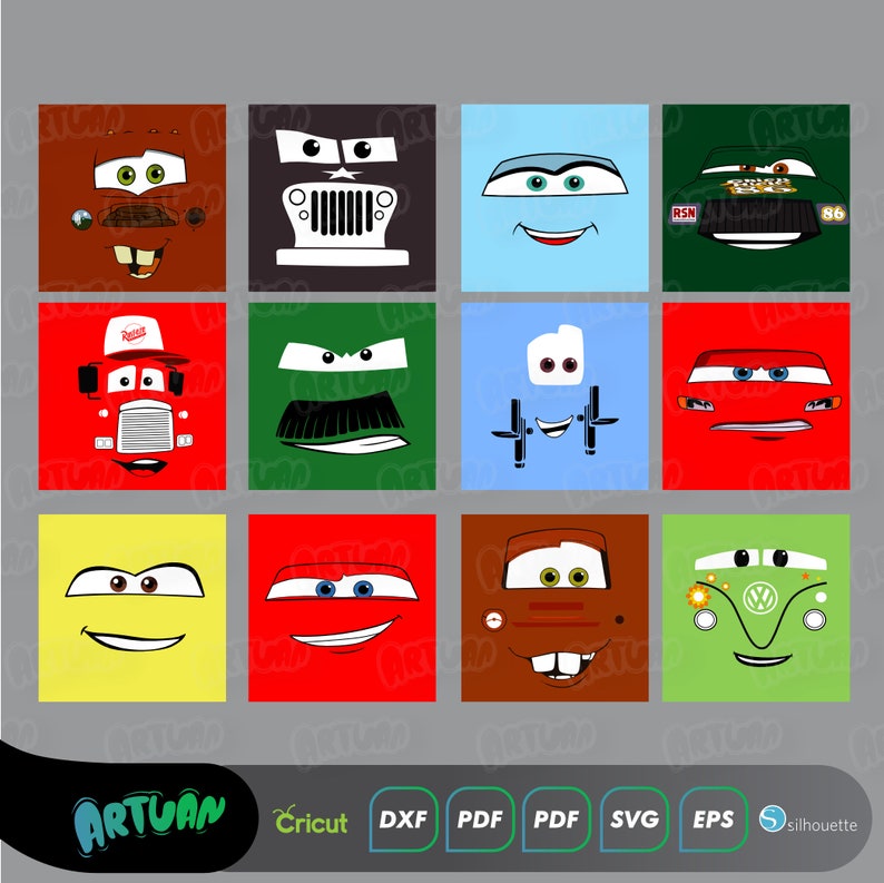 Carsface Bundle Svg, Dxf, Eps, Pdf, Png, Cricut, Silhouette, Cut File ...