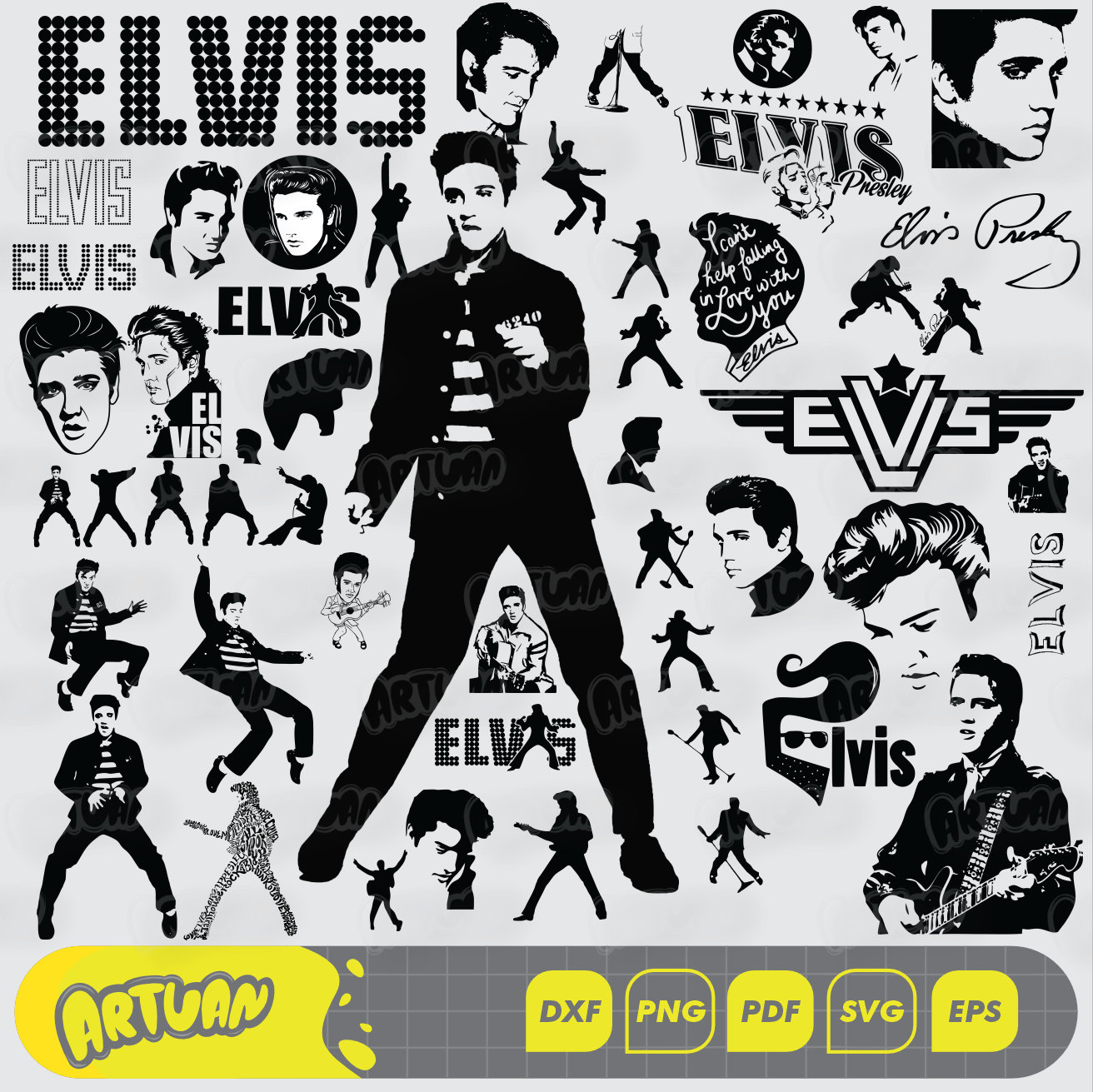 Elvis THE KING ,eps,png, Dxf, Svg, Pdf, Instant Download, Silhouette ...