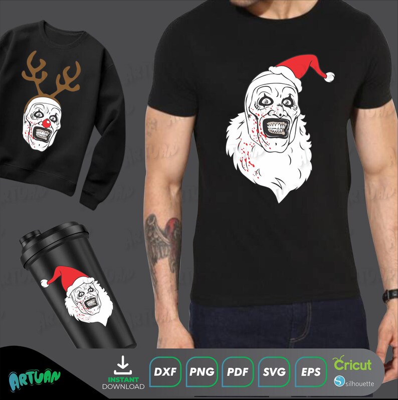 Terrifier Christmas CLIP ART, BUNDLE, Cricut, Silhouette, Svg, Png, Dxf ...
