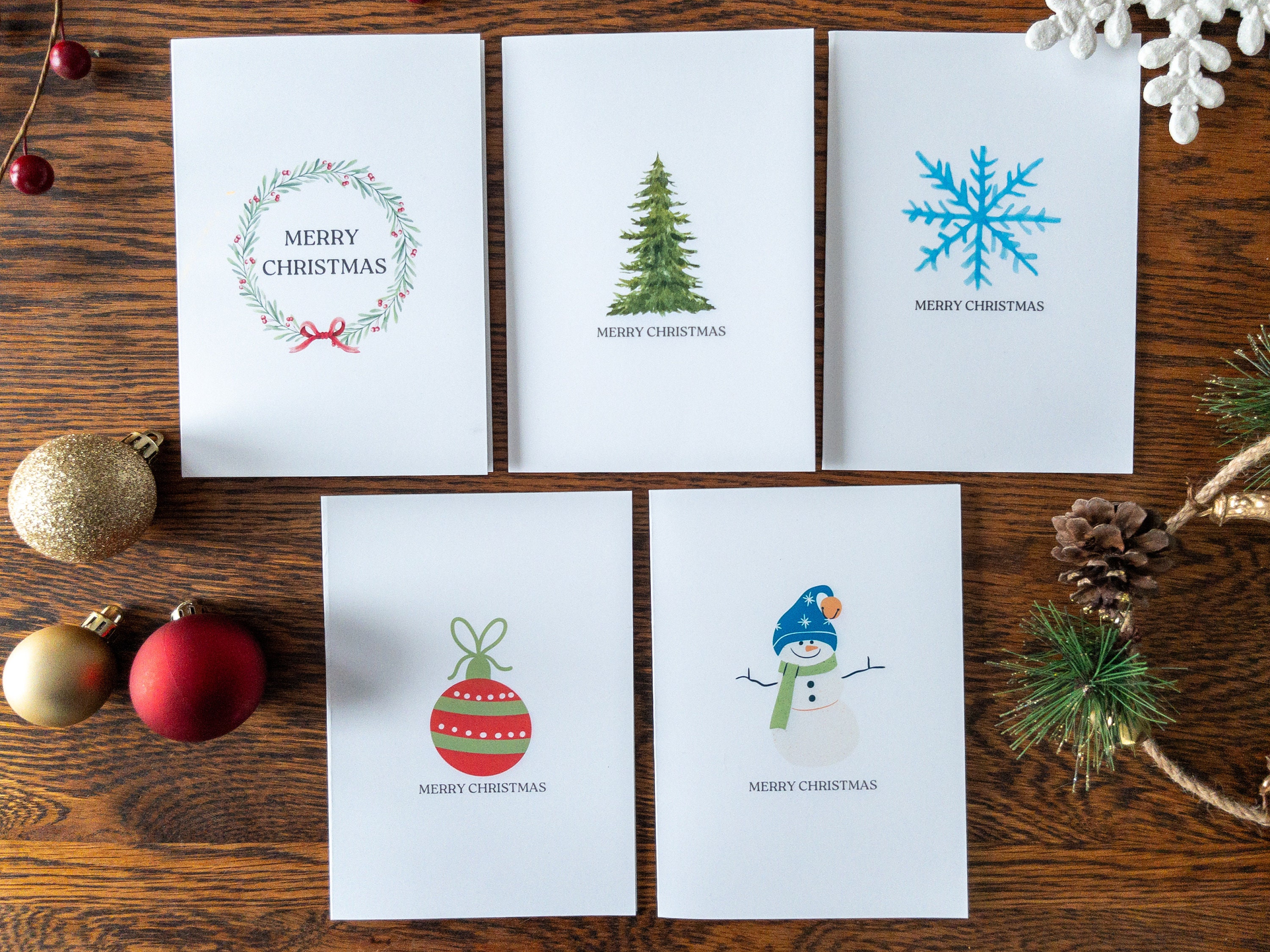 Printable Christmas Cards Digital Download Simple Christmas Cards Set ...