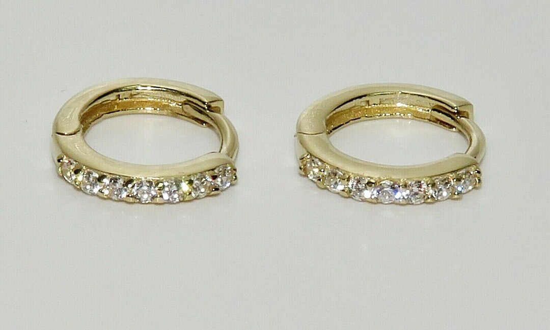 9ct Yellow Gold Diamond Huggie Hoop Cuff Earrings 9K Gold 4 - Etsy