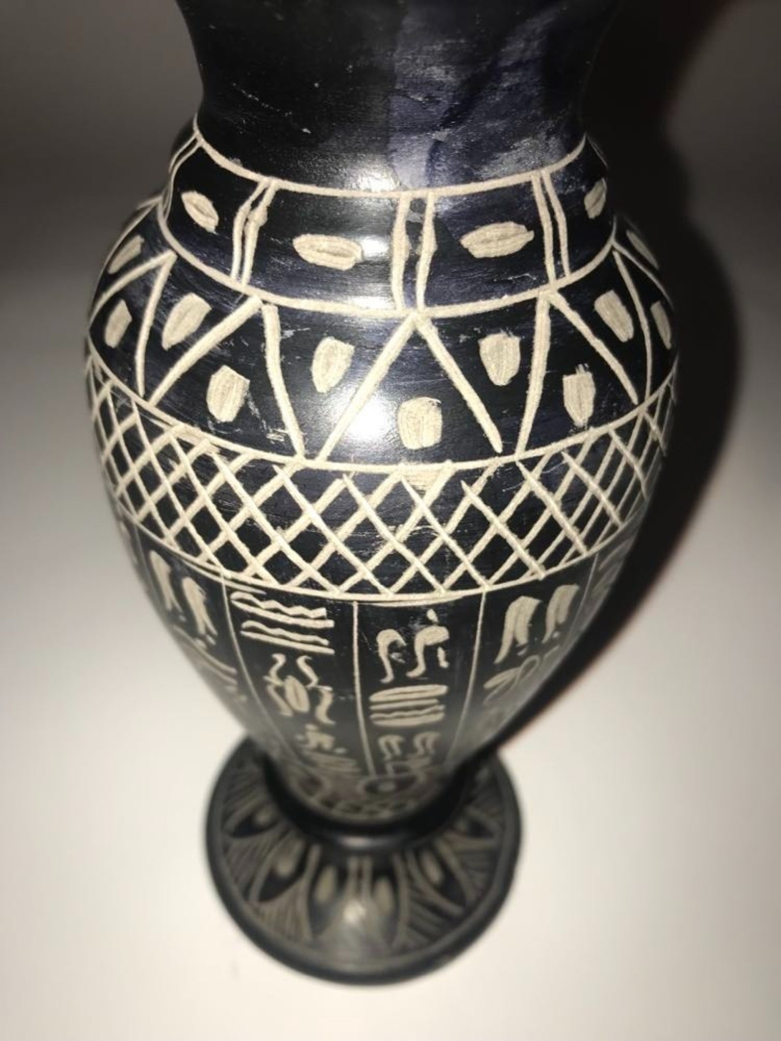 Egyptian Basalt Stone Vase Hand-carved With Ancient Hieroglyphics and ...