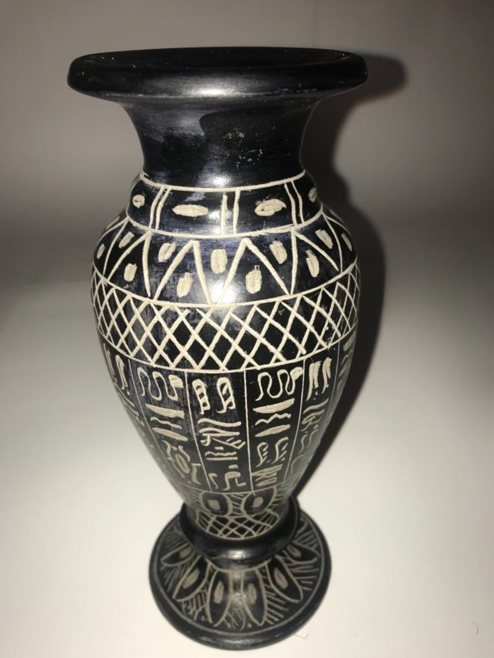 Egyptian Basalt Stone Vase Hand-carved With Ancient Hieroglyphics and ...