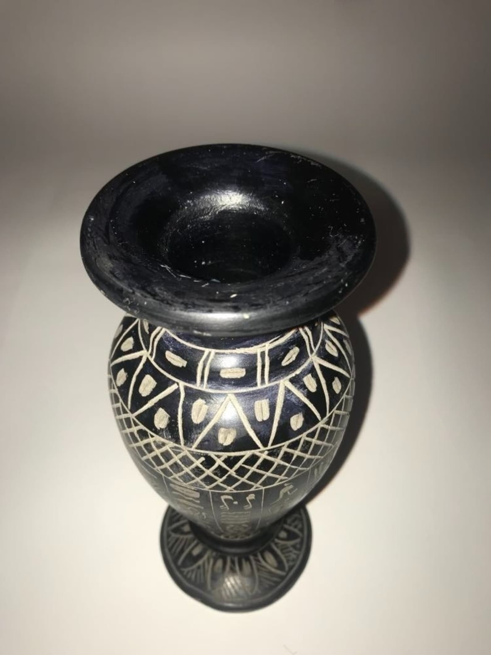 Egyptian Basalt Stone Vase Hand-carved With Ancient Hieroglyphics and ...