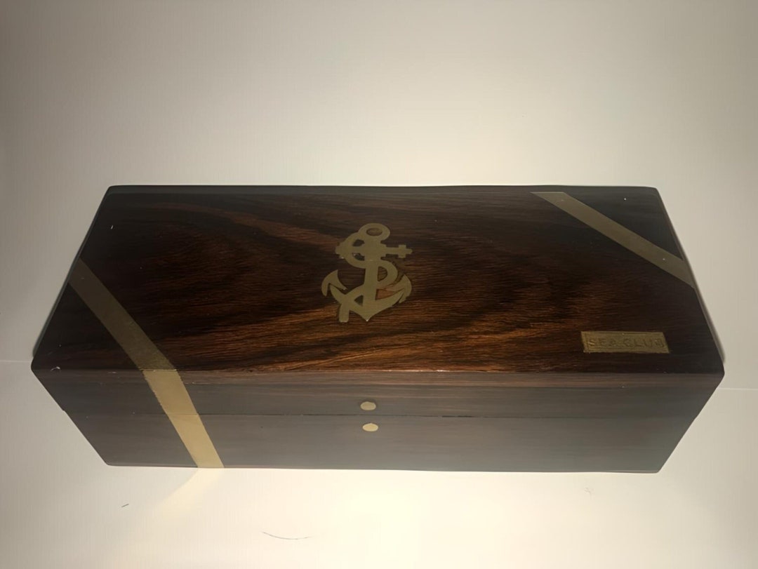 Vintage, Fine-grain Wood Nautical Anchor Box With Brass Anchor and ...