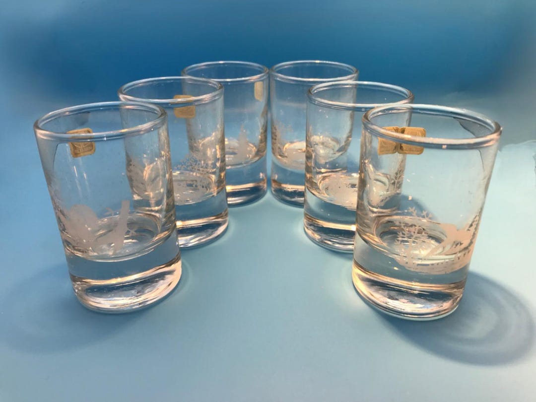 Vintage Veba Glas Shot Glass Set, Forest Animal Etched Barware, 1970s ...