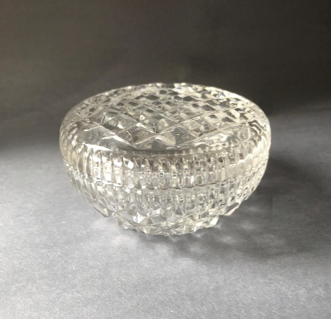 Vintage Diamond Cut Lead Crystal Trinket Box With Lid - Etsy