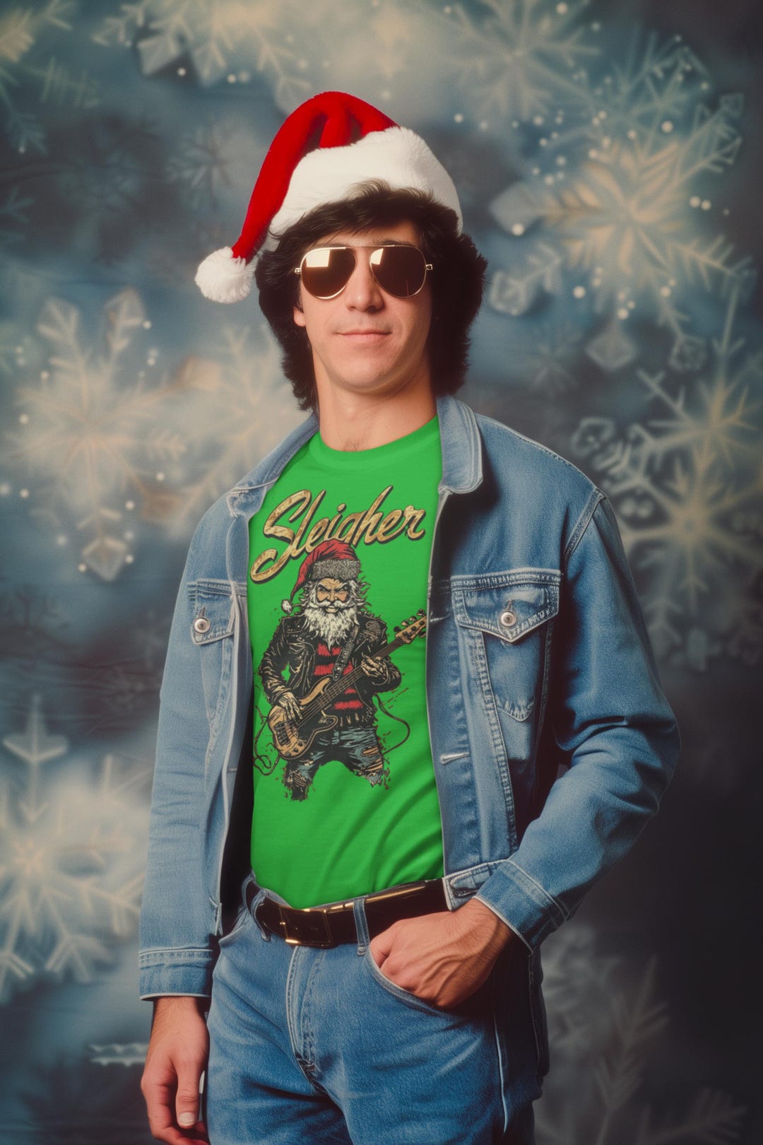 Heavy Metal Santa in sleigher Unisex T-shirt, Rock Christmas T-shirt ...