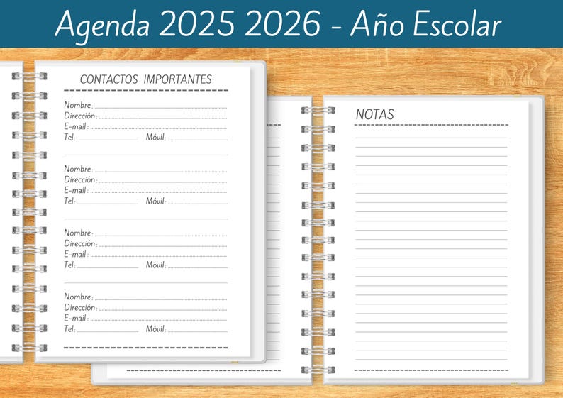 Agenda 2025 2026 - Año Escolar - Imprimible - Agosto a Julio - 2 días ...