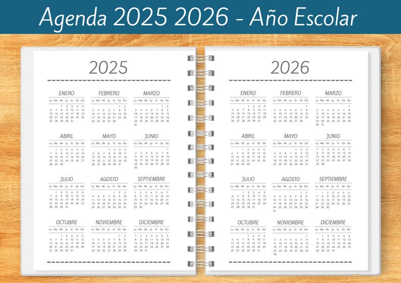 Agenda 2025 2026 Diaria - Año Escolar - Imprimible - Agosto a Julio ...