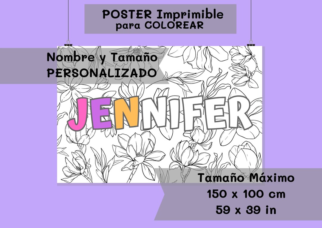 Large Printable Coloring Poster Custom Name and Size Pdf and Png Files ...