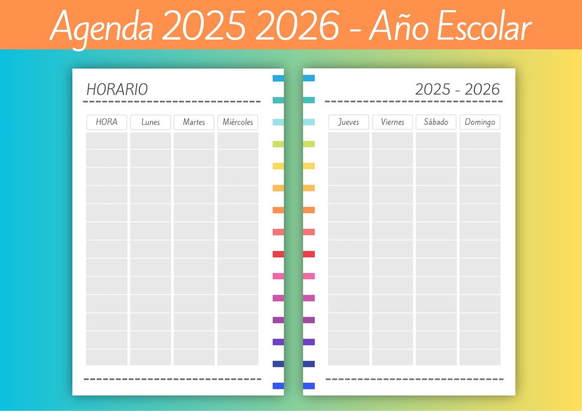 Agenda 2025 2026 - Año Escolar - para imprimir - Semanal - Meses ...
