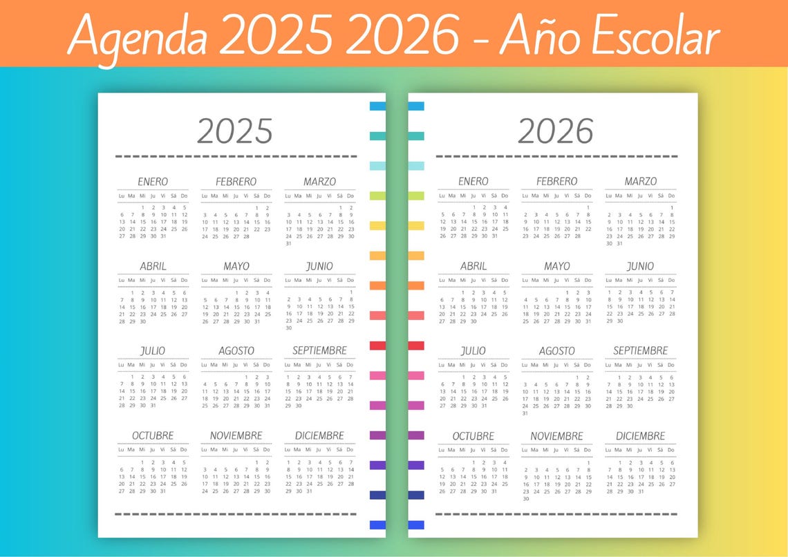 Agenda 2025 2026 - Año Escolar - para imprimir - Semanal - Meses ...