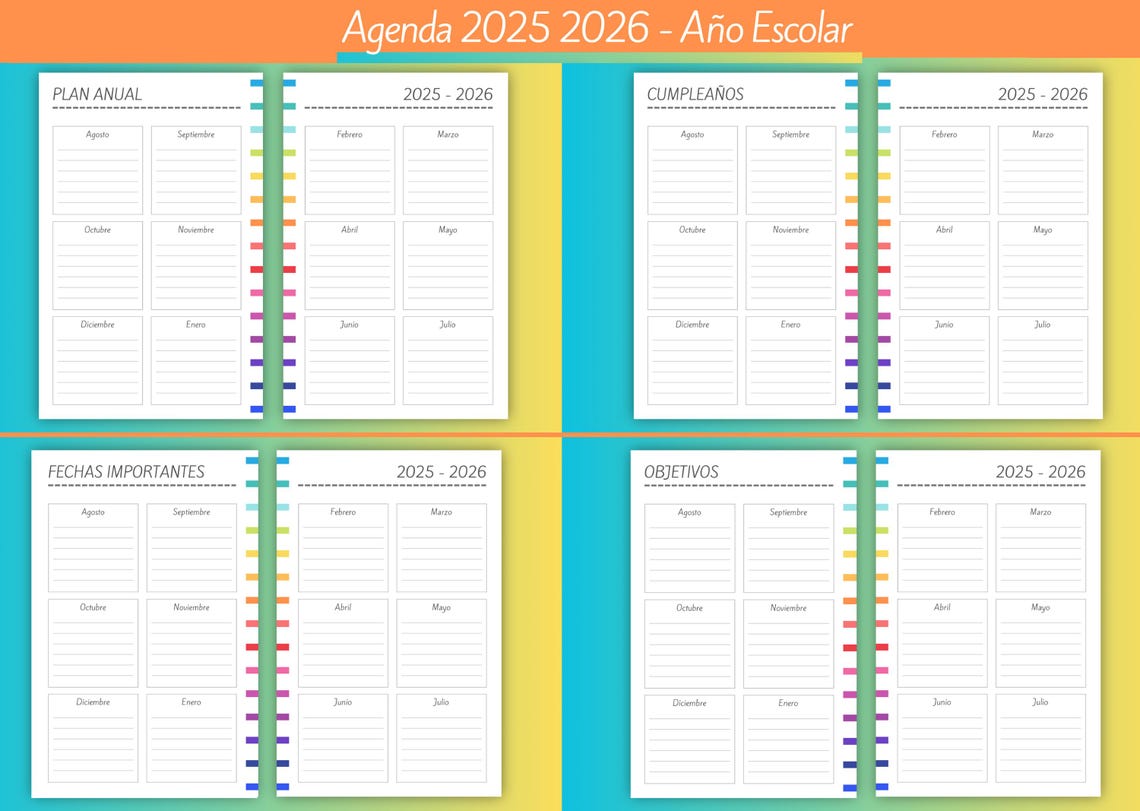 Agenda 2025 2026 - Año Escolar - para imprimir - Semanal - Meses ...