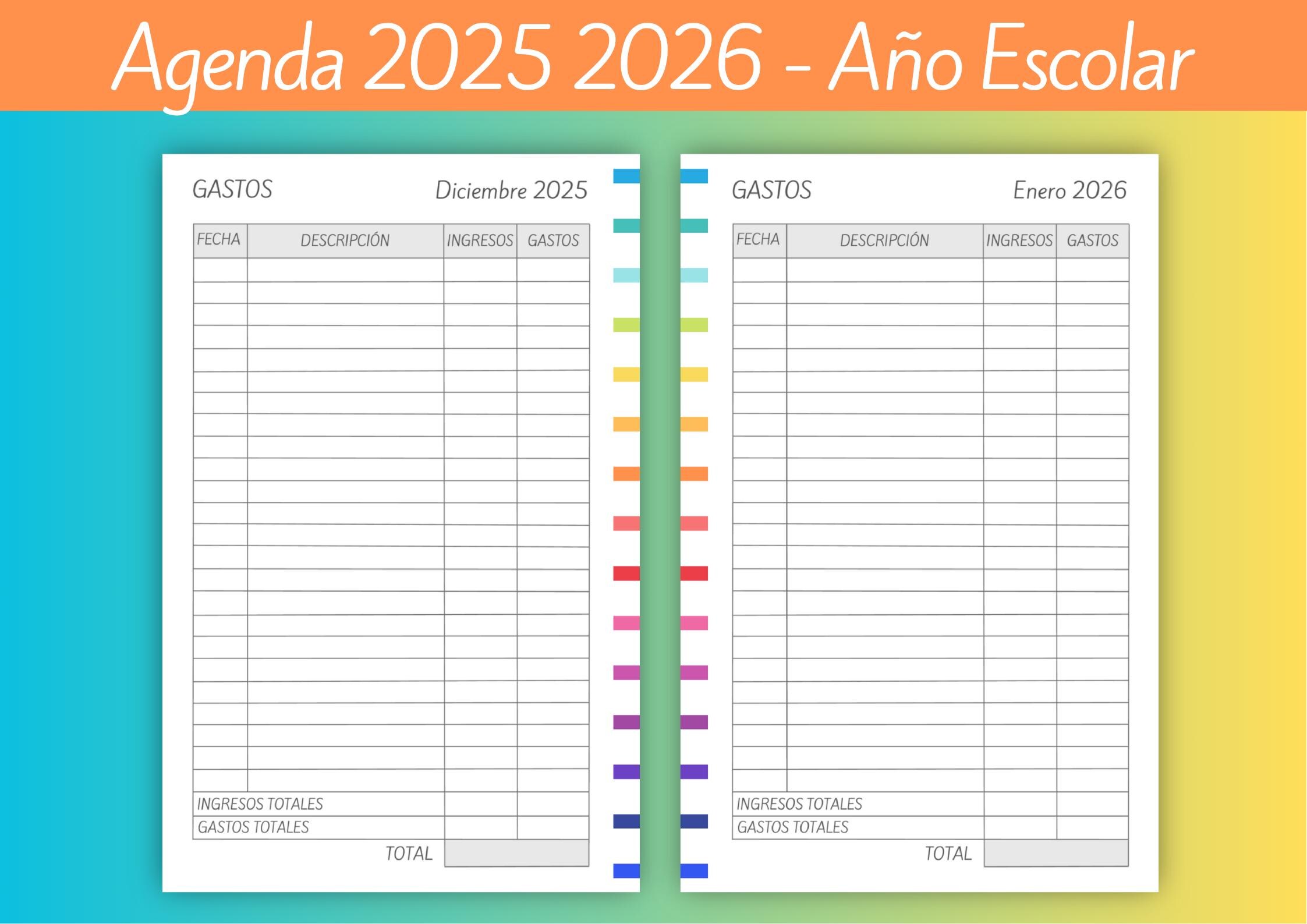 Agenda 2025 2026 - Año Escolar - para imprimir - Semanal - Meses ...