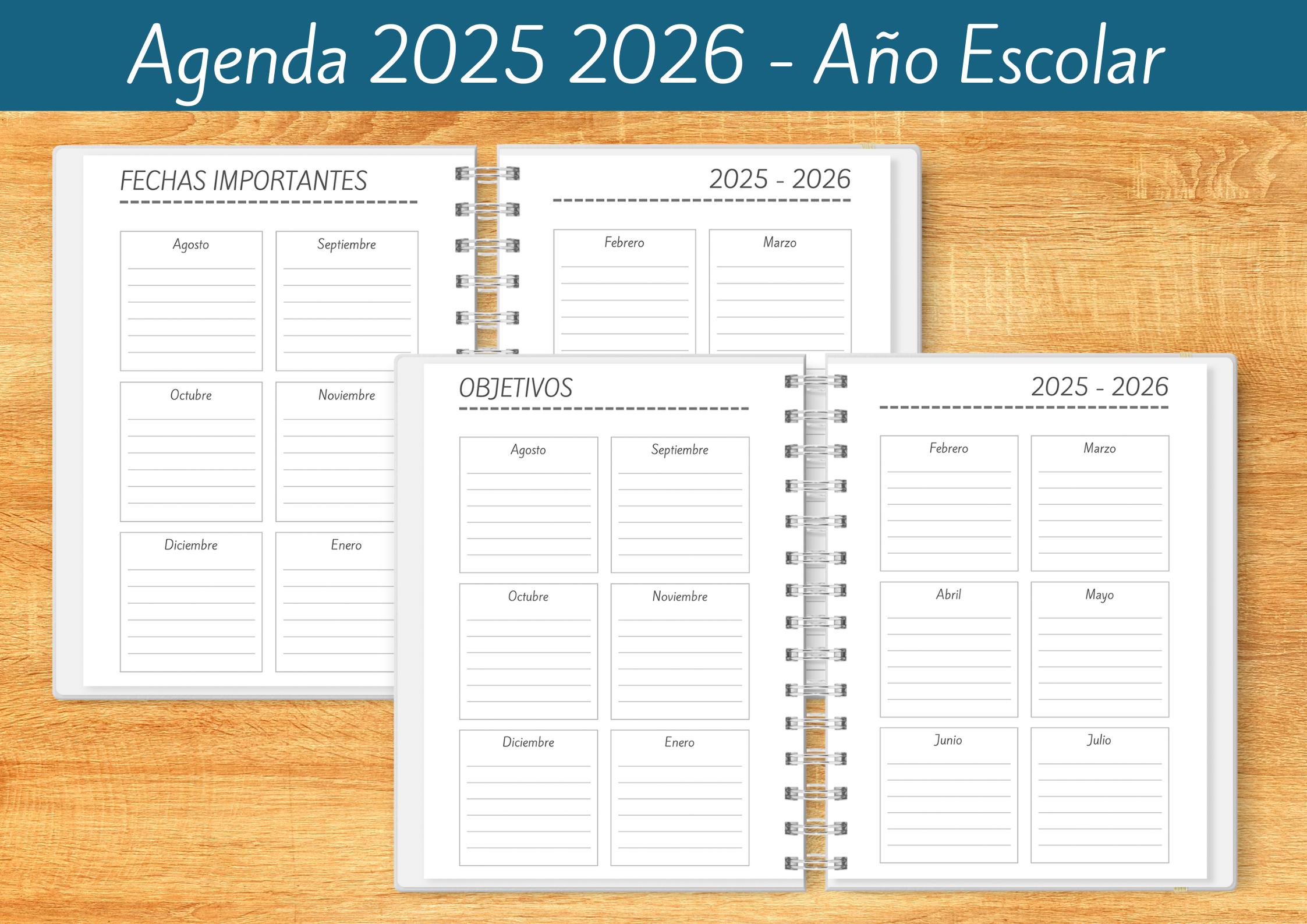 Agenda 2025 2026 Diaria - Año Escolar - Imprimible - Agosto a Julio ...