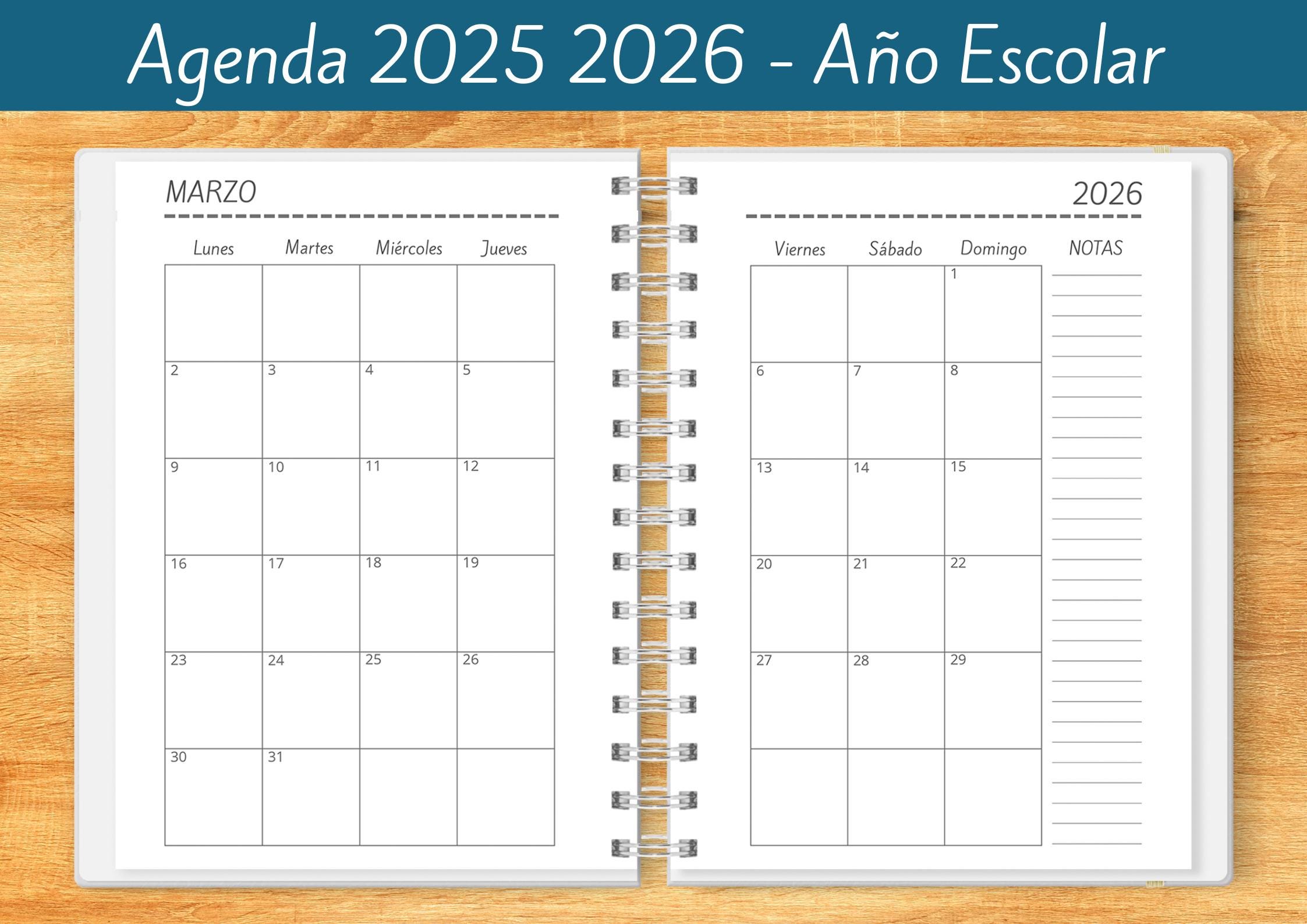Agenda 2025 2026 Diaria - Año Escolar - Imprimible - Agosto a Julio ...