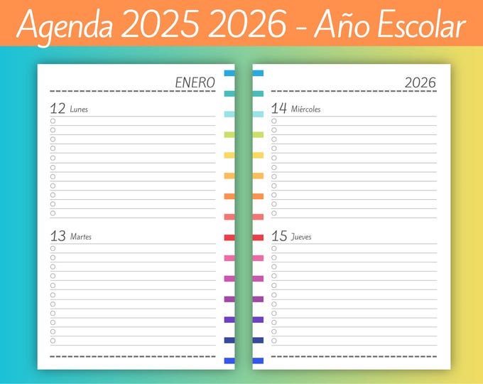 Agenda 2025 2026 - Año Escolar - Imprimible - Agosto a Julio - Vista ...