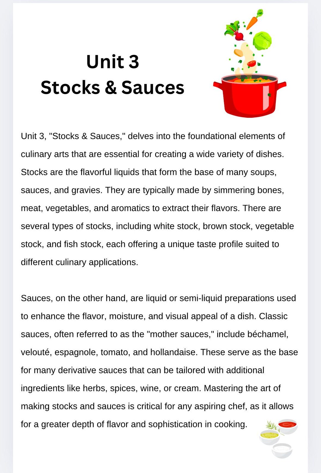 Culinary Arts Unit 3 Stocks and Sauces - Etsy